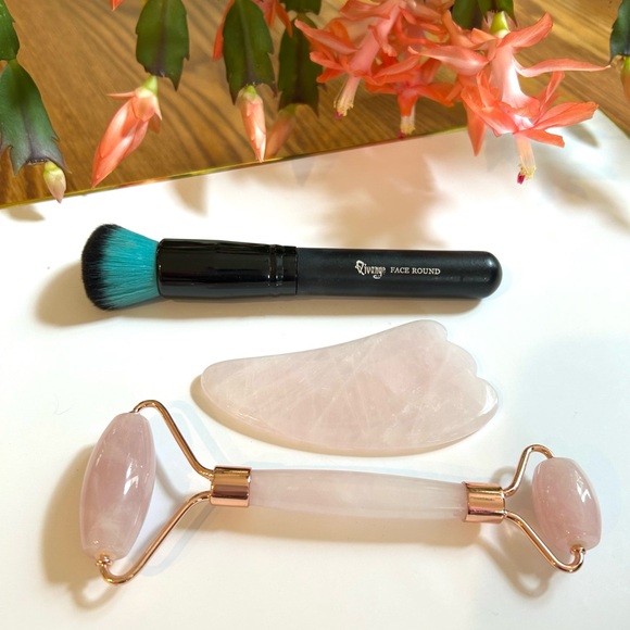 Makeup | Set Of Face Brush With Gua Sha Stone And Ridged Roller | Poshmark